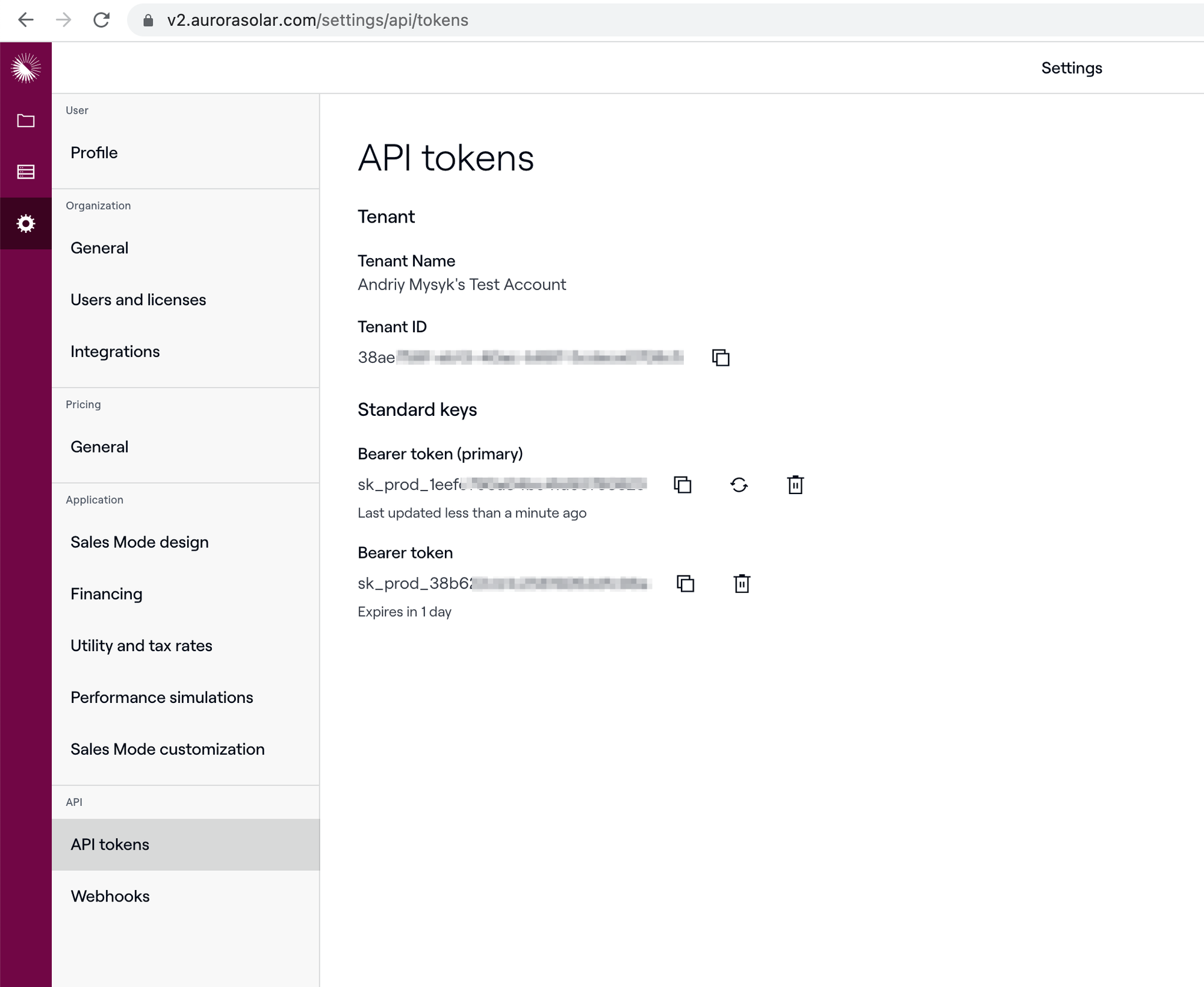 API Tokens – Aurora Solar Help Center