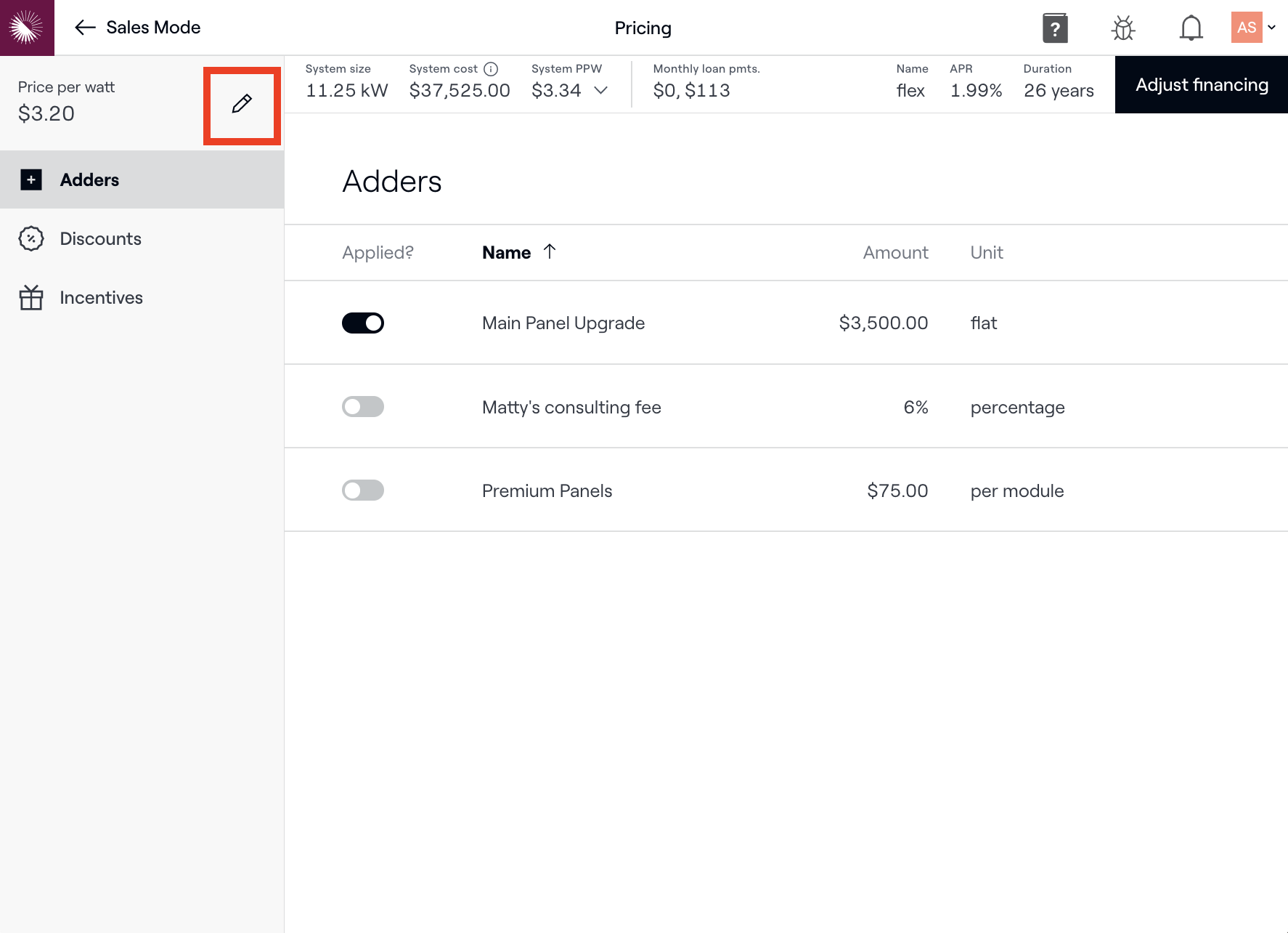 Adjusting Pricing in Sales Mode – Aurora Solar Help Center