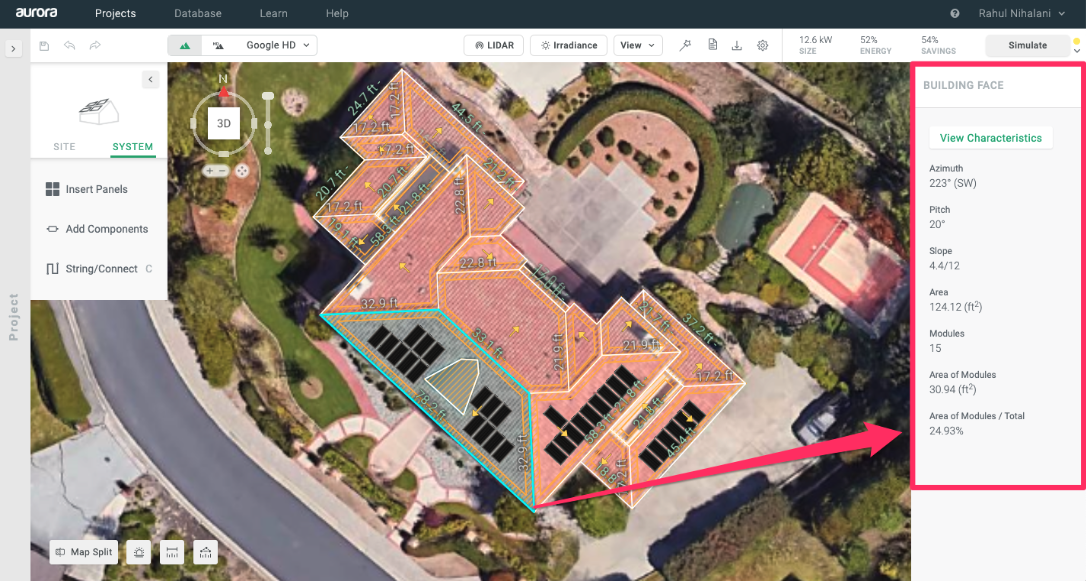How to View Roof Face Characteristics – Aurora Solar Help Center